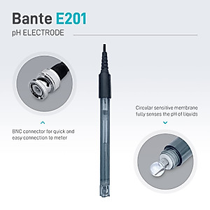 Bante E201 Combination pH Electrode | pH Probe | 0 to 14 pH Range, BNC Connector, 3.3 ft. Cable, Detachable Protective Shield