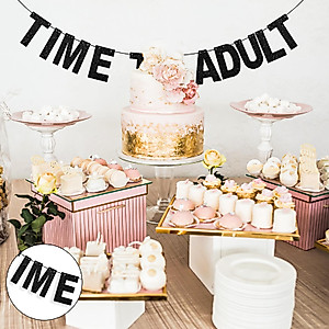 Adulting Decorations Glitter 18th Birthday Banner, Officially Adulting 18th Birthday Decorations Hanging Backdrop, Time to Adult, Happy 18th Birthday Banner Favors and Supplies for Girls Boys (Black)