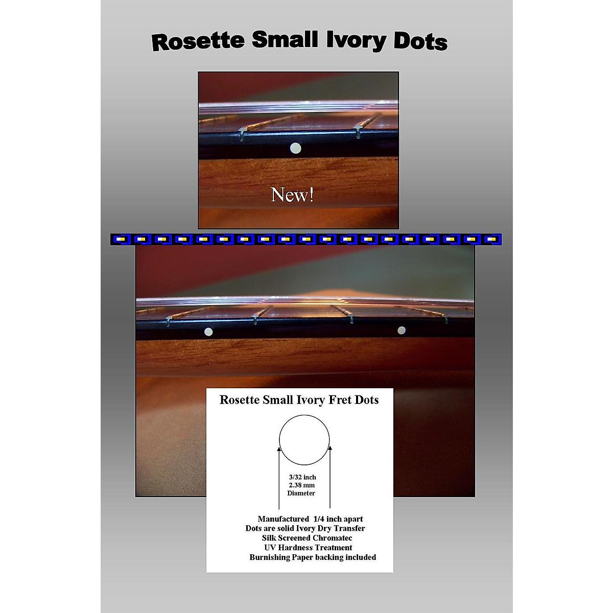 Classical Guitar Fret Markers - Dry Transfer Small Ivory Dots from Rosette