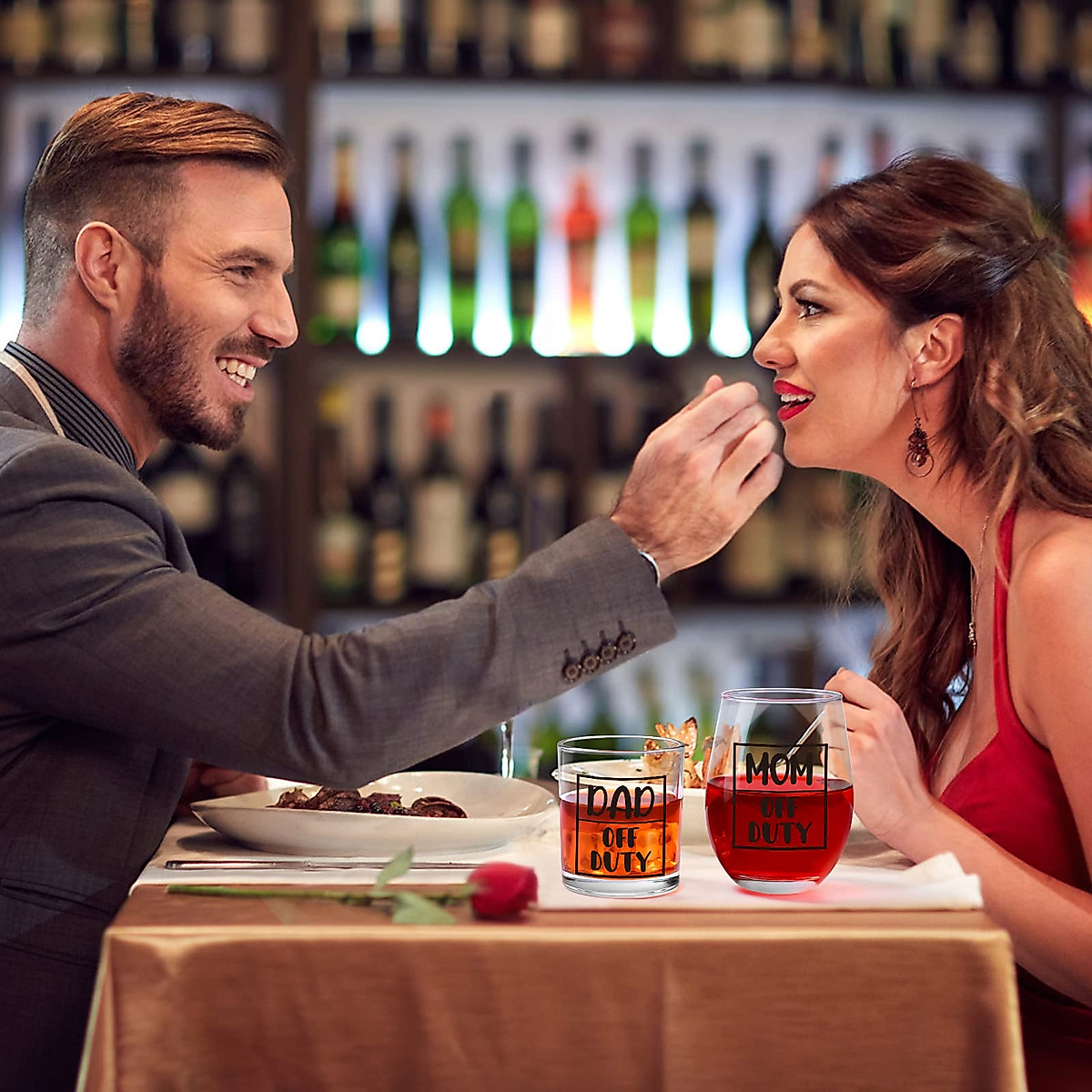 Modwnfy New Parents Gifts for Couples, Mom & Dad Off Duty Stemless Wine Glass & Whiskey Glass, New Parents Gifts First Time Parents Gifts New Mom and Dad Gifts for Mother Day Father Day Christmas