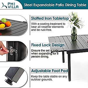 PHI VILLA 9 Piece Outdoor Dining Table Sets, Expandable Rectangular Metal Dining Table and 8 Rattan Chairs for Patio, Deck, Balcony