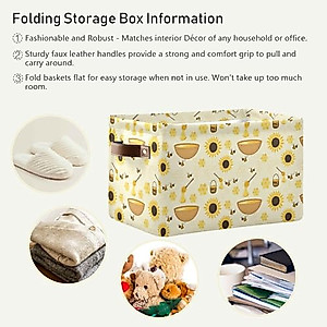 Bee Cartoons Honey Storage Basket Bins Sturdy Toy Storage Organizer Bins Laundry Basket with Handles for Pet Books Clothes Makeup Nursery Closet Office,2 pcs