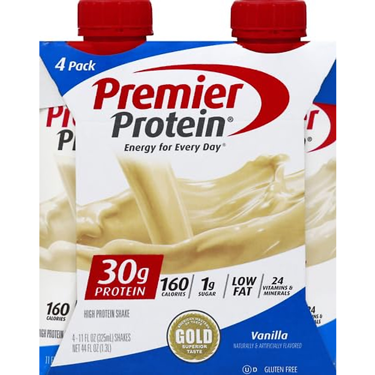 Premier Protein Shake 30g 1g Sugar 24 Vitamins Minerals Nutrients to Support Immune Health, Vanilla, 44 Fl Oz, (Pack of 4)