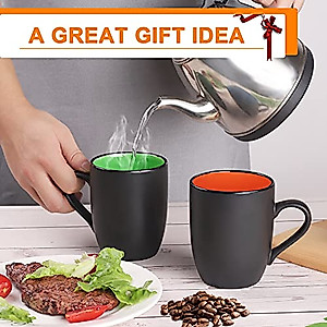 Farielyn-X 6 Pack Coffee Mug Set, 16 Ounce Ceramic Coffee Cups, Black Large Coffee mugs, Restaurant Coffee Cups for Coffee, Tea, Cappuccino, Cocoa, Cereal, Matte Black Outside and Colorful Inside