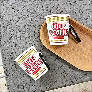 Coralogo for Airpods 1/2 Cute Case, 3D Cartoon Food Ramen Fashion Soft Silicone Airpod Shockproof Skin Funny Fun Cool Design Accessories Cover Air pods Cases for Kids Teens Girls Boys (Cup Noodle)