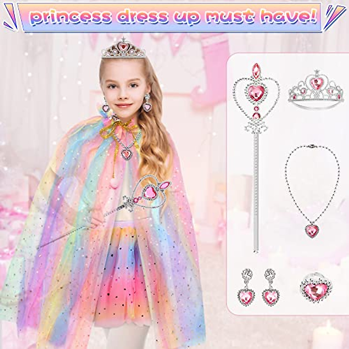 Princess Dresses for Girls,Halloween Costumes for Girls,Princess Dress Up Clothes for Little Girl,Christmas Birthday Gifts Toys for 3-6 Year Old Girls