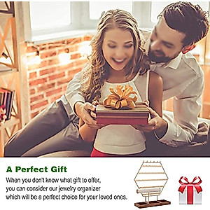 QILICHZ Earring Holder Stand Earring Organizer 6-Tier Earring Stand Hexagonal Jewelry Stand Jewelry Holder Jewelry Organizer with Wooden Tray for Jewelry Storage and Showcase (Gold 6-Tier)