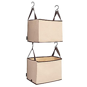 STORAGE MANIAC 2-Shelf Hanging Closet Organizer, Cloth Hanging Closet Shelf, Canvas Hanging Closet Basket with Hooks for Dorm, Apt, Bedroom, College, Garment Rack, Wardrobe, Fabric