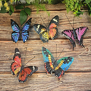 CALIDAKA 5 PCS Metal Butterfly Wall Art Decor 3D Butterfly Hanging Wall Butterfly Colourful Garden Inspirational Wall Sculptures Home Craft for Bedroom Living Room Bedroom Office(Random Color)