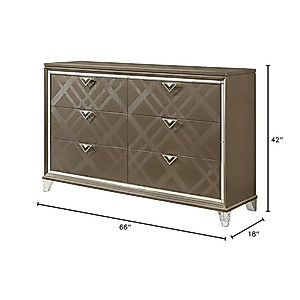 Acme Skylar 6-Drawers Wood Bedroom Dresser with Acrylic Legs in Dark Champagne