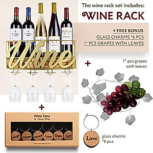 Anna Stay Wine Rack Wall Mounted - Decorative Wine Rack with Wine Glass Holder, Wall Mounted Wine Rack inc Cork Storage & Wine Charms, Wine Gifts with Wine Bottle Holder for Wine Decor