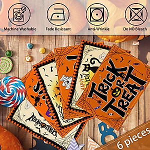 Halloween Placemats Set of 6,12x18 Inch Halloween Decorations Place Mats for Dining Table with Treat or Trick