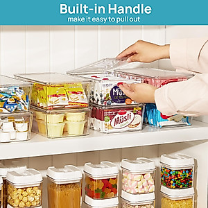 Vtopmart 8pcs Clear Organizers and Storage Bins with Lids, Stackable Plastic Storage Containers with Handles for Fridge, Freezer, Pantry, Cabinet, Kitchen Organization and Storage