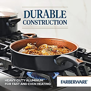 Farberware Glide Ceramic Nonstick Saute Pan / Frying Pan / Fry Pan with Lid and Helper Handle - 4 Quart, Black