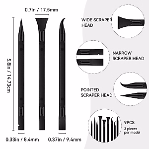 9 Pieces Plastic Scraper Tool for Tight Spaces, Non-Scratch Kitchen Scraper Cleaning Pen, Perfect for Remove Stickers, Labels, Oil Stains, Food, Dirt (Black)