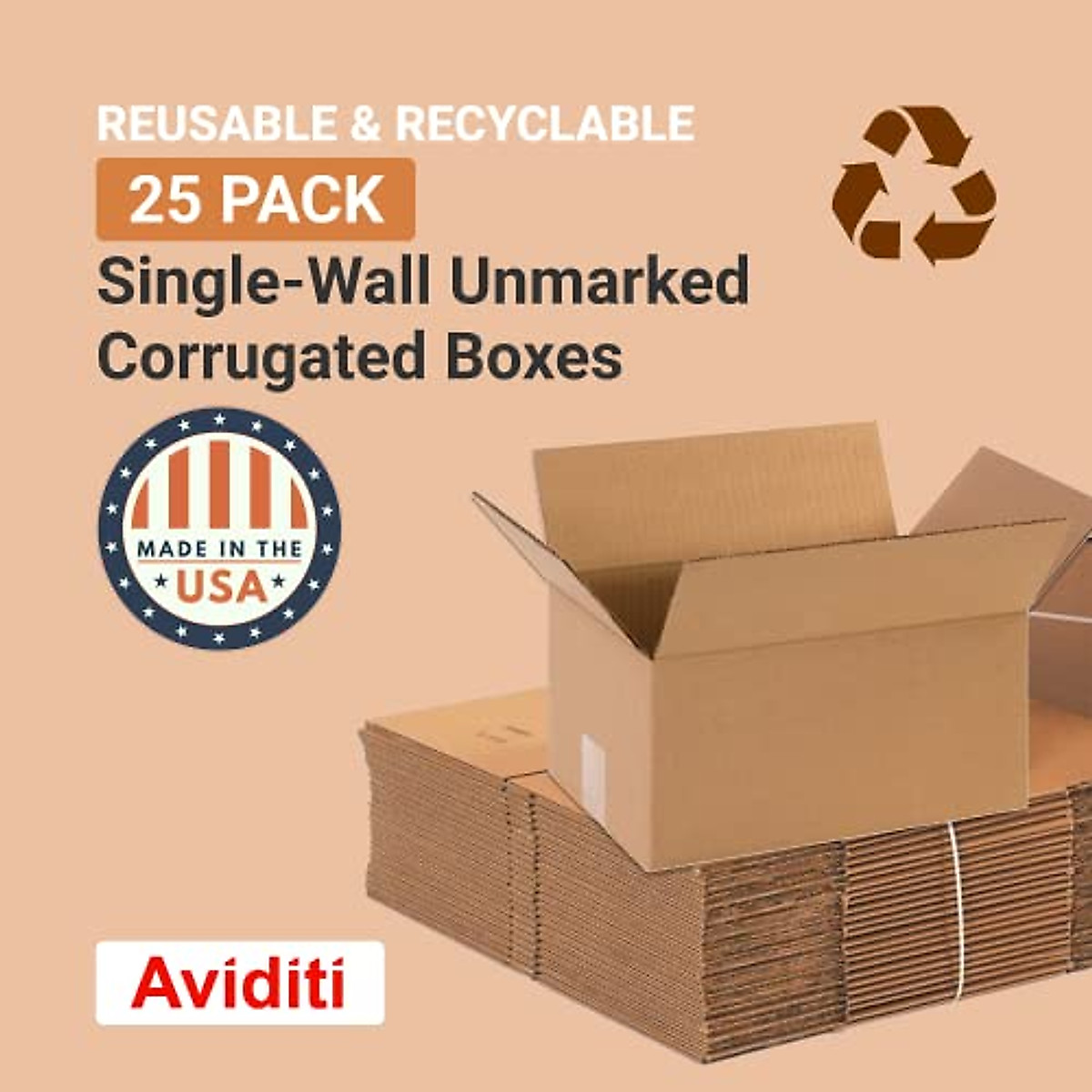 AVIDITI 12 x 8 x 6 Corrugated Cardboard Boxes, Small 12"L x 8"W x 6"H, Pack of 25 | Shipping, Packaging, Moving, Storage Box for Home or Business, Strong Wholesale Bulk Boxes
