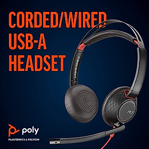 Plantronics - Blackwire C5220 - Wired, Dual-Ear (Stereo) Headset with Boom Mic - USB-A, 3.5 mm to connect to your PC, Mac, Tablet and/or Cell Phone