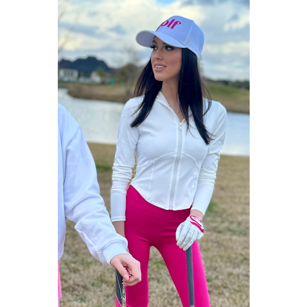 Women's Golf Hat White Ballcap with Pink Accent - Trendy Apparel for Woman, Adjustable Ball Cap, Women, Ladies Cute Golf Gear Apparel Caps - One Size Fits All Unisex