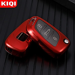 BNHUY for Peugeot Citroen C1 C2 C3 C4 C5 DS3 DS4 DS5 DS6 Soft TPU Car Folding Flip Key Case Cover Shell Protector Accessories (Color Name: Red)