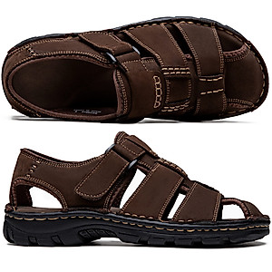 Jousen Men's Arch Support Sandals Leather Fisherman Sandals for Men Closed Toe Outdoor(AMY2012 Dark Brown 10)