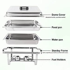 IMACONE 6 Pack Chafing Dish Buffet Set, 8QT Stainless Steel Rectangular Chafers and Buffet Warmer Sets for Catering, with Food & Water Pan, Lid, Foldable Frame, Fuel Holder for Event Party Holiday