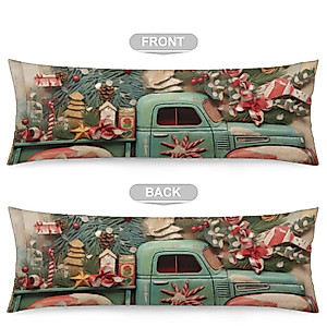 MaSiledy Body Pillow Case Christmas Holiday Extra Large Pillowcase Christmas Truck Vintage Body Pillowcase Bed Large Soft Body Pillow Covers 20x54 Inches for Bedroom Soft Breathable
