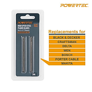 POWERTEC 12840 3-1/4" HSS Hand Held Planer Blades Replacement for Bosch, Black&Decker, Craftsman, DeWalt, Hitachi, Ryobi, Makita, Porter Cable, Skil, Stanley, Wen - Set of 2
