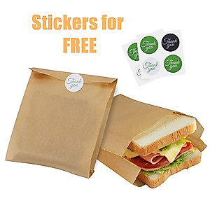 BagDream Paper Sandwich Bags 7.9x6.3x1.96" 200ct Recyclable Kitchens Paper Sack Sandwich Bags, Sealable with Thank You Stickers, Unbleached Natural Kraft Paper Bags