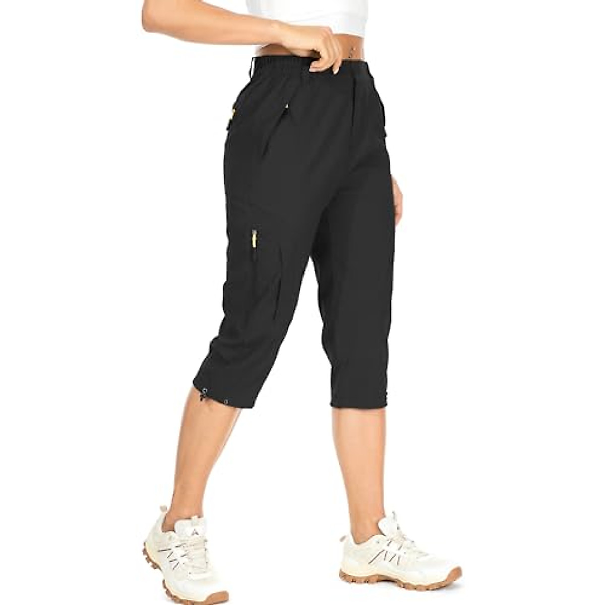 linlon Women's Quick Dry Cargo Shorts,Outdoor Casual Straight Leg Capri Long Shorts for Hiking Camping Travel (Black, 12)