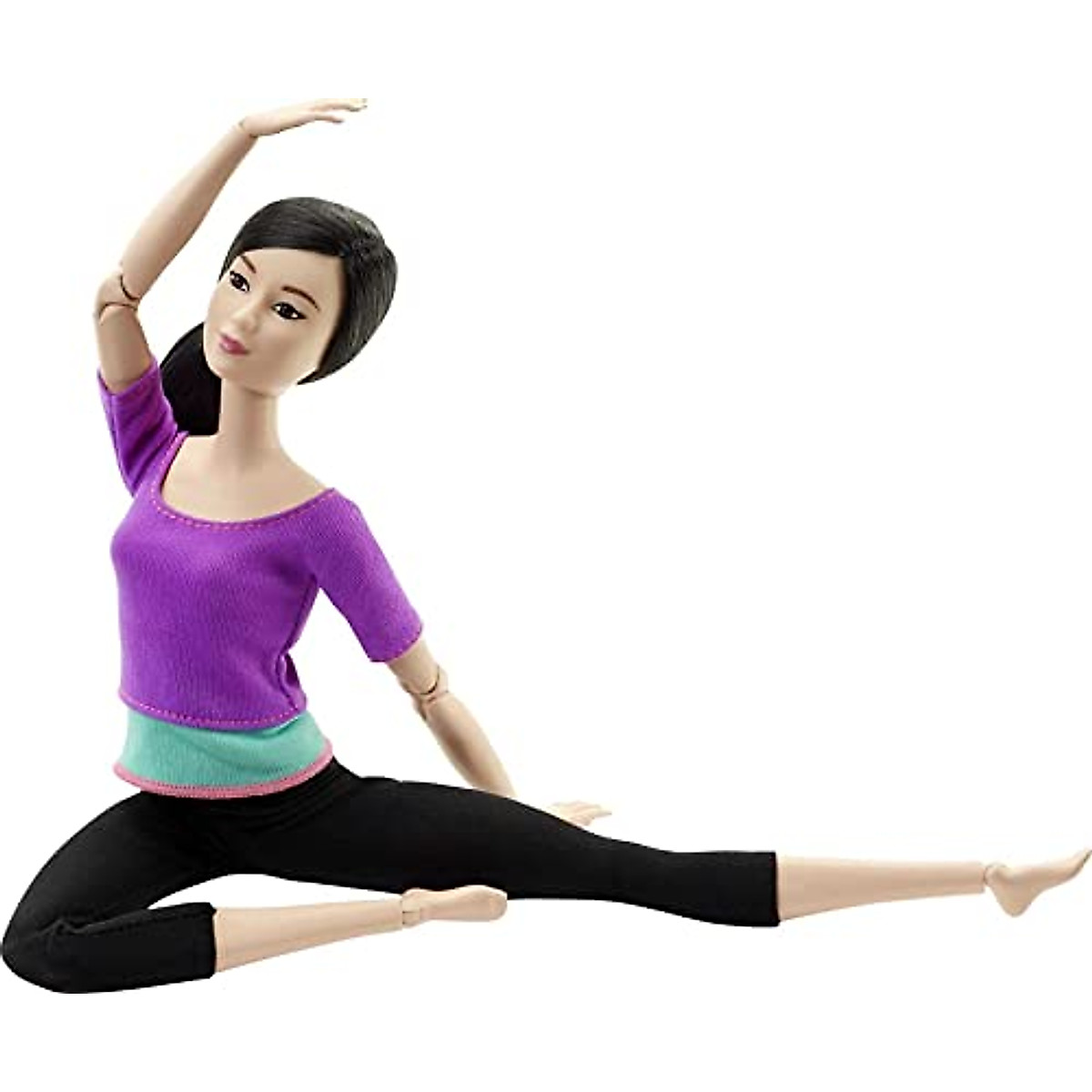 Barbie Made to Move Posable Doll in Purple Color-Blocked Top and Yoga Leggings, Flexible with Black Hair