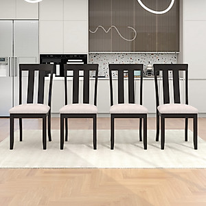 Penifun Set of 4 Seat Cushions and Curved Back, Soft Fabric Chairs with Solid Wood Legs for Indoor Dining Room, Restaurant, Kitchen, Veneer Birch Finish (Espresso)