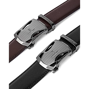 BOSTANTEN Mens Belt Leather 2 Pack Ratchet Belt For Men Dress and Casual with Adjustable Buckle, Trim to Fit
