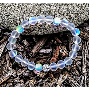 Hope Inspired Mystic Mermaid Glass Friendship Bracelet with 8 mm Frosted White Glowing Moonstone Beads