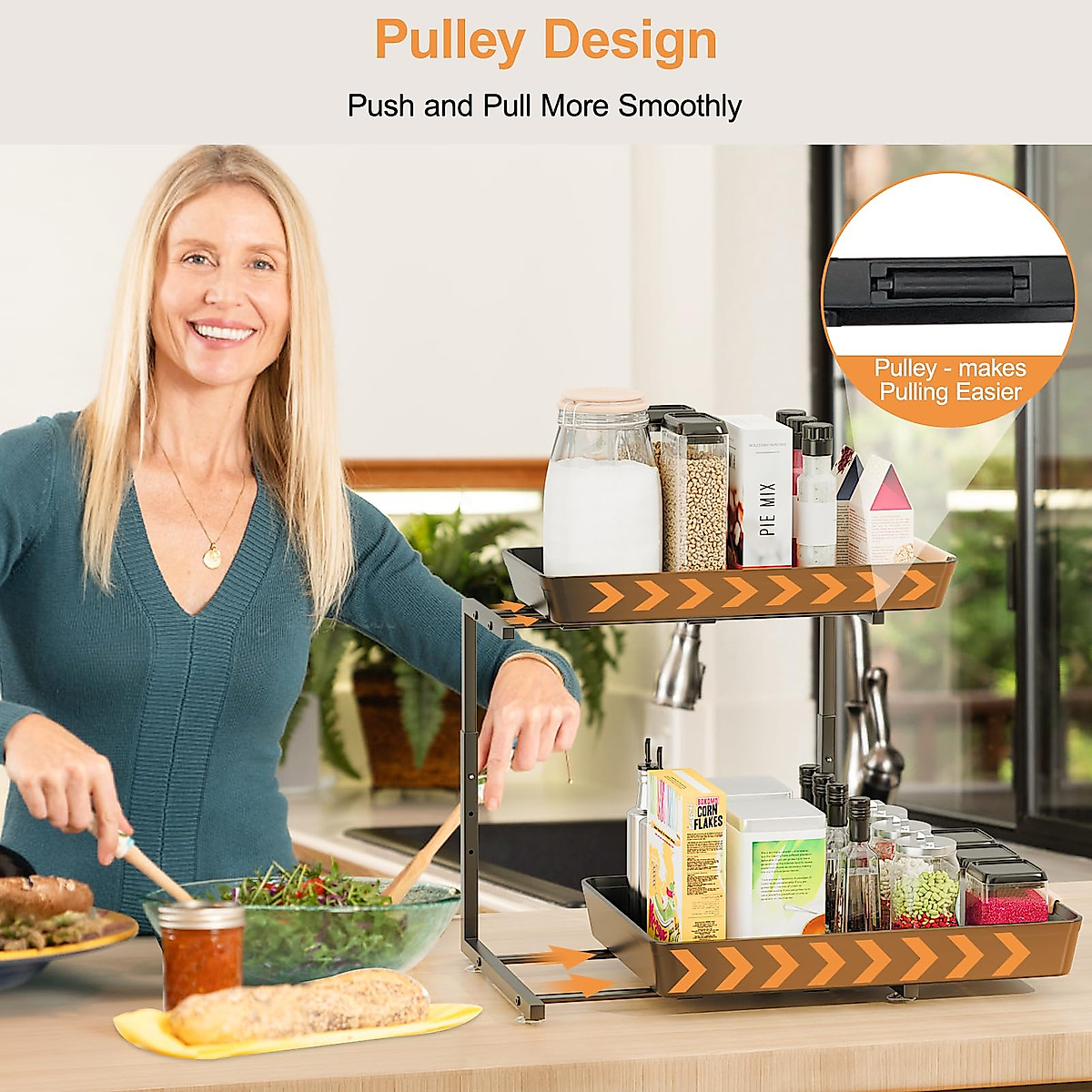 LIUMAYAS 2 Pack Under Sink Organizer Pull 0ut, 3 Height Adjustable Under Kitchen Sink 0rganizer and Storage Black, 2 Tier Double Sliding Drawer Cabinet Organizer for Kitchen Bathroom Pantry