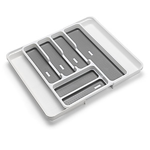 Addis Expandable Drawer Organiser Cutlery Utensil Tray with 6-8 Compartment Holders, White/Grey, 34-58.5 x 41.5 x 5 cm