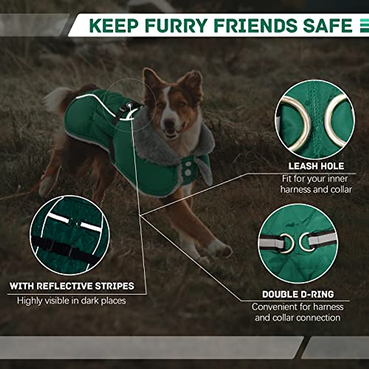 IECOii Dog Winter Clothes, Warm Dog Winter Sweater, Dog Fleece Jacket with Turtle Neck, Dog Waistcoat for Large Dogs Winter Fits for Pitbull, Border Collie, Samoyed, English Bulldogs, XL