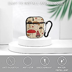 YouTary Various Mushroom Art Pattern Airpods 1 & 2 Case Cover, Apple AirPod Headphone Cover Unisex Personalized Shockproof Protective Wireless Charging Accessories with Keychain