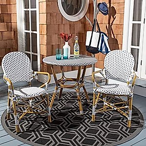 Safavieh Outdoor Collection Hooper Grey/White/Light Brown Stacking Bistro Arm Chair (Set of 2)