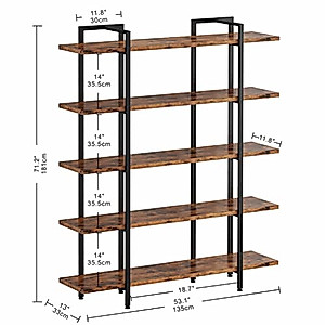 IRONCK Industrial Bookshelf and Bookcase 5 Tiers Large Open Etagere Shelves, 71.2" H x 53.1" L for Home Office, Living Room Bedroom Home Office