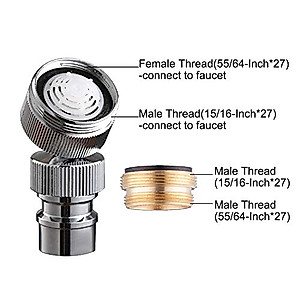 Dishwasher Faucet Adapter, Dishwasher Snap Adapter, 55/64-27 Thread with Small Diameter Nipple, Chrome Plated, Brass