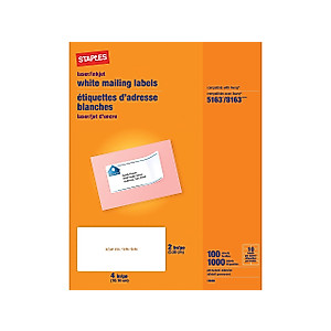 Staples 479877 Laser/Inkjet Shipping Labels 2-Inch x 4-Inch White 10 Labels/Sheet