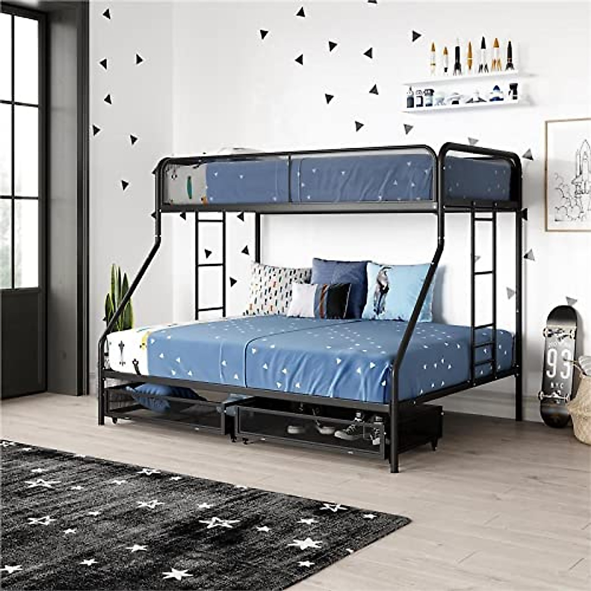 DHP Joslin Twin/Full Bed with Storage, Black Metal Bunk
