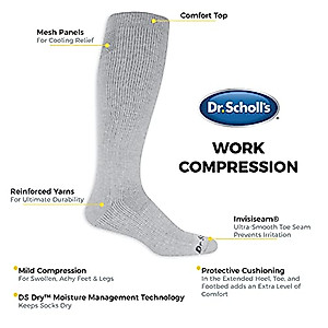 Dr. Scholl's Men's Work Compression Over the Calf Sock, Black, 6.5-12 US