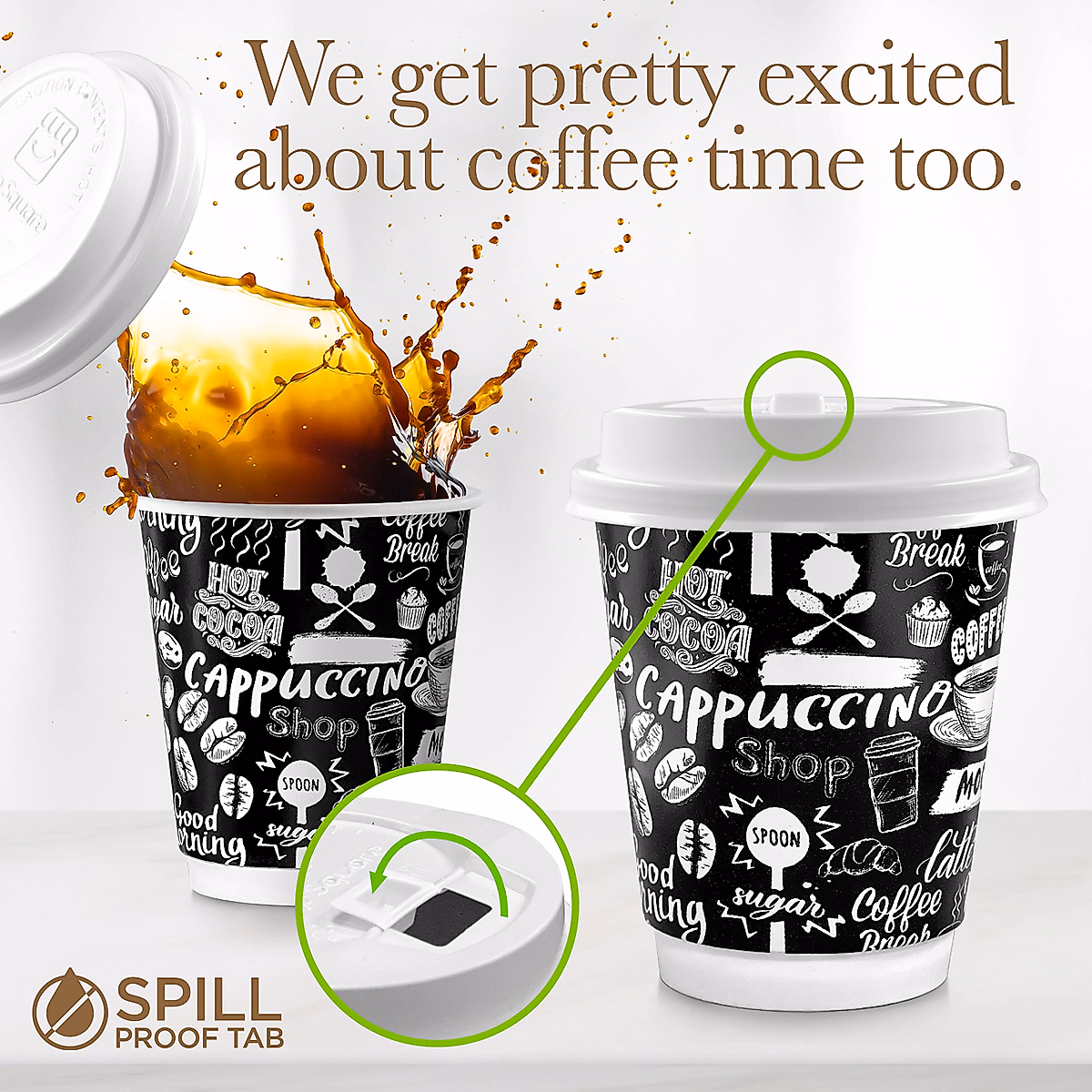 Shop Square 10 Oz Disposable Hot Coffee Cups With Lids - (50 Pack), Heavy Duty Insulated Hot Beverage Paper To Go Coffee Cups For Tea, Hot Chocolate and More- No Sleeve Needed