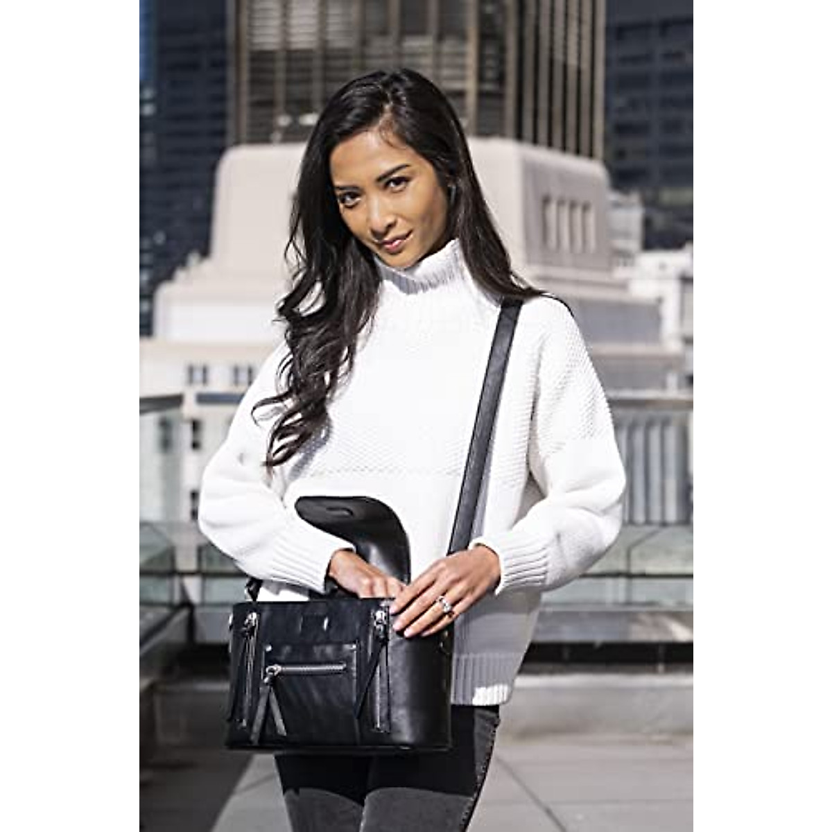 Water Bottle Carrier Purse in Premium Vegan Leather - Stylish Gift for Moms - Crossbody Mom Bag 11.5" x 9" x 4"