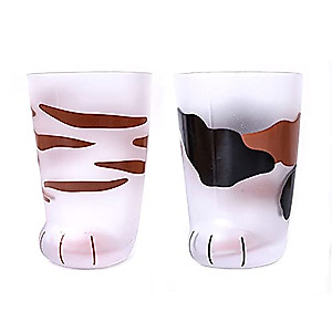 4 Pack Cat Paw Cup，Cat claw Cup Milk Glass Frosted Glass Cup Cute Cat Foot Claw Print Mug Cat Paw for Coffee Kids Milk Glass Cups Tumbler Personality Breakfast Milk Cup (4pack，color 1+color 2)