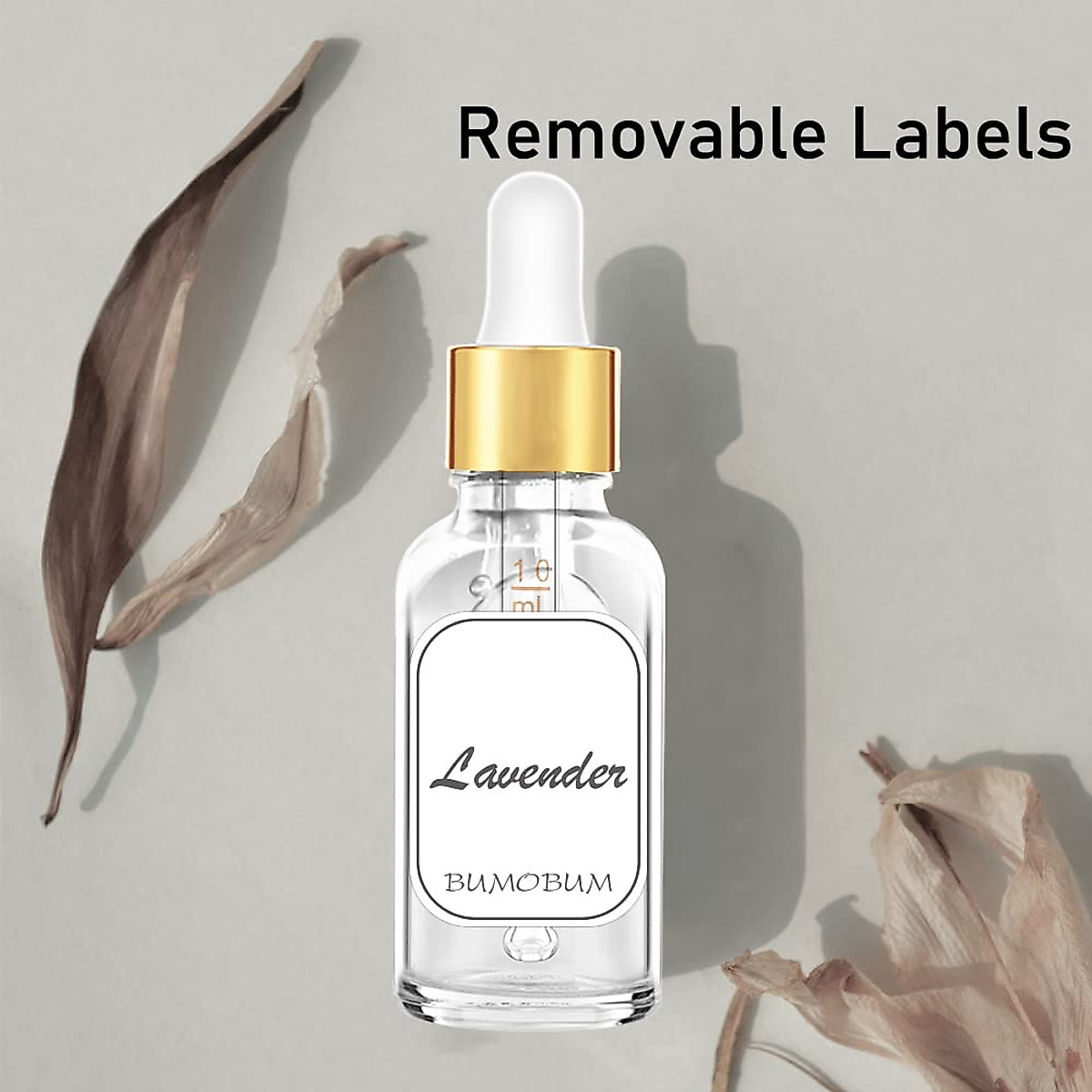 Bumobum Dropper Bottle Clear 1 oz, 30 ml Glass Dropper Bottles with Measurement and Golden Top Cap for Essential Oils, 2 pack Tincture Bottle with Labels and Funnel