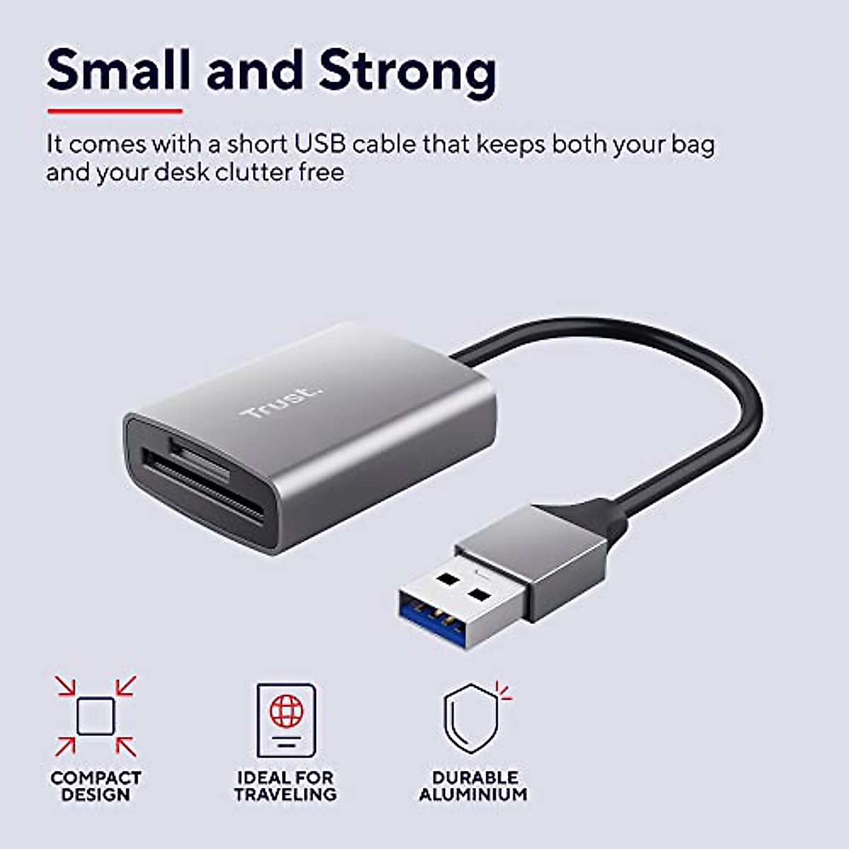Trust Dalyx Fast USB Cardreader, Fast USB 3.2 Gen 1 with USB-A Connector, 104 MB/s with Compatible UHS-I Cards, (Micro) SD, SDHC and SDXC up to 2 TB, MacBook, PC, Laptop, Chromebook