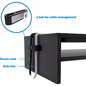 BONTEC Wood Monitor Stand Riser, 2 Tiers with Storage Organizer, Desktop Ergonomic Cellphone Holder and Cable Management, 21.3 Inch Shelf, Black