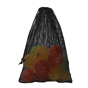GSE 18"x12" Mesh Drawstring Bag for Baseballs, Softballs, Tennis, Pickleball Balls, Golf Balls. Mesh Sports Equipment Bag with Lock for Gym Training, Toys, Beach, Laundry (Black)